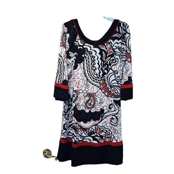 Analili | Dresses | Analili Flowy Red Black Print Shift Dress Sz L Nwt ...